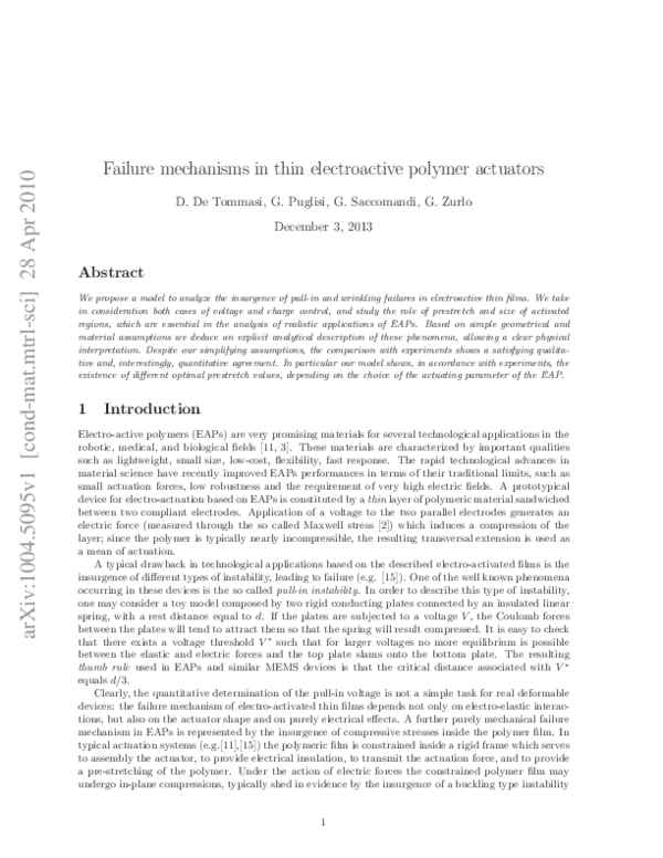 (PDF) Modeling Failure in Electroactive Polymer Actuators