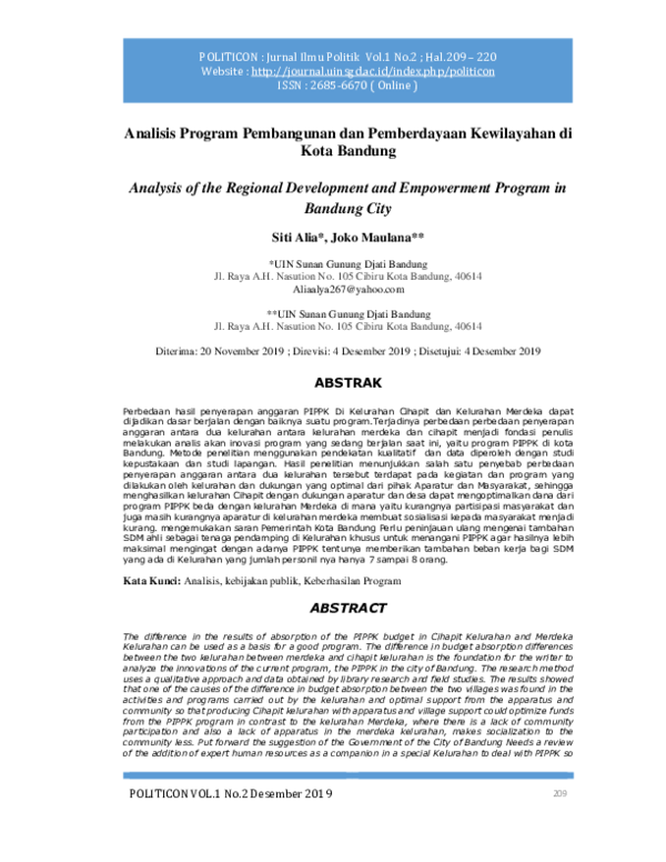 (PDF) Analisis Program Pembangunan dan Pemberdayaan Kewilayahan di Kota Bandung