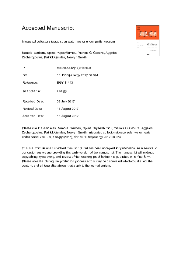 (PDF) Integrated collector storage solar water heater under partial vacuum