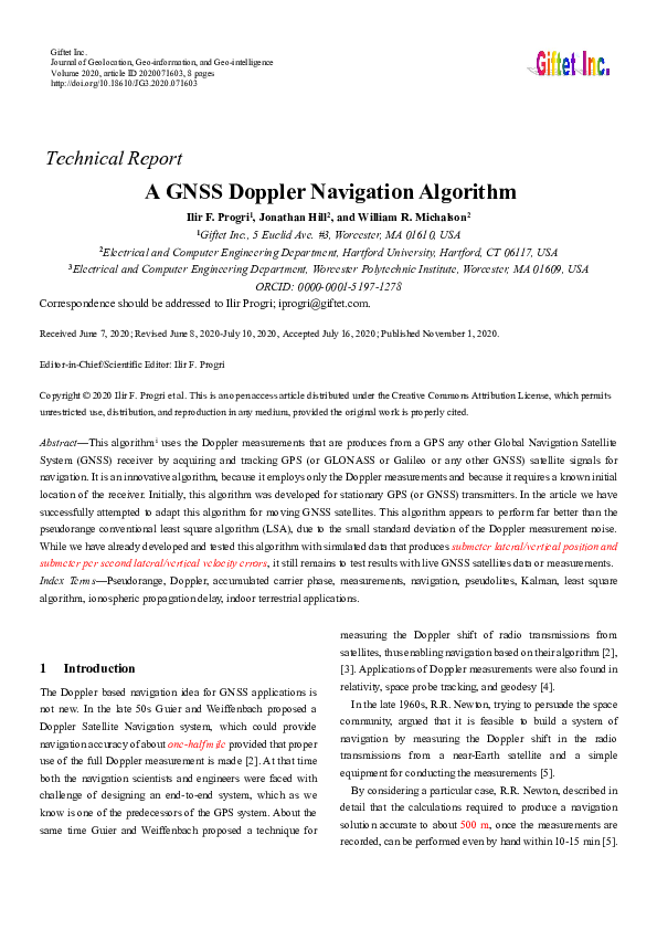 (PDF) A GNSS Doppler Navigation Algorithm