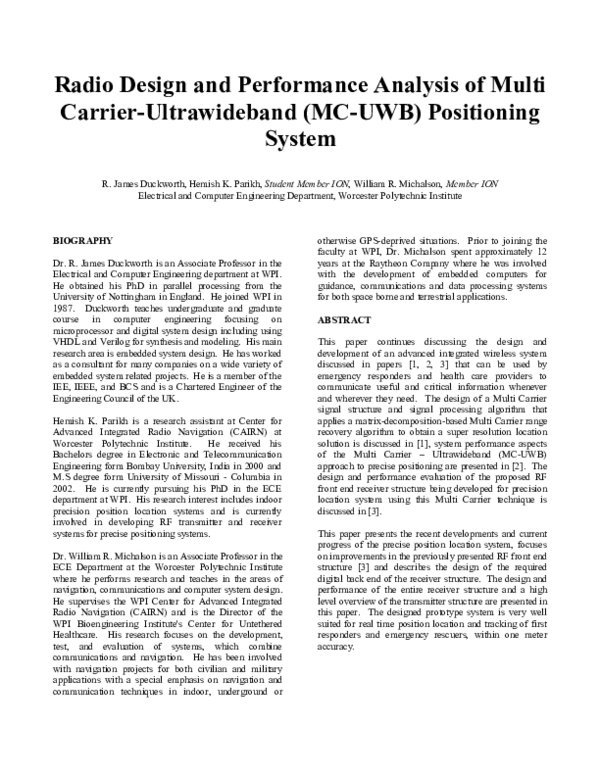 (PDF) Radio Design and Performance Analysis of Multi Carrier-Ultrawideband (MC-UWB) Positioning ...
