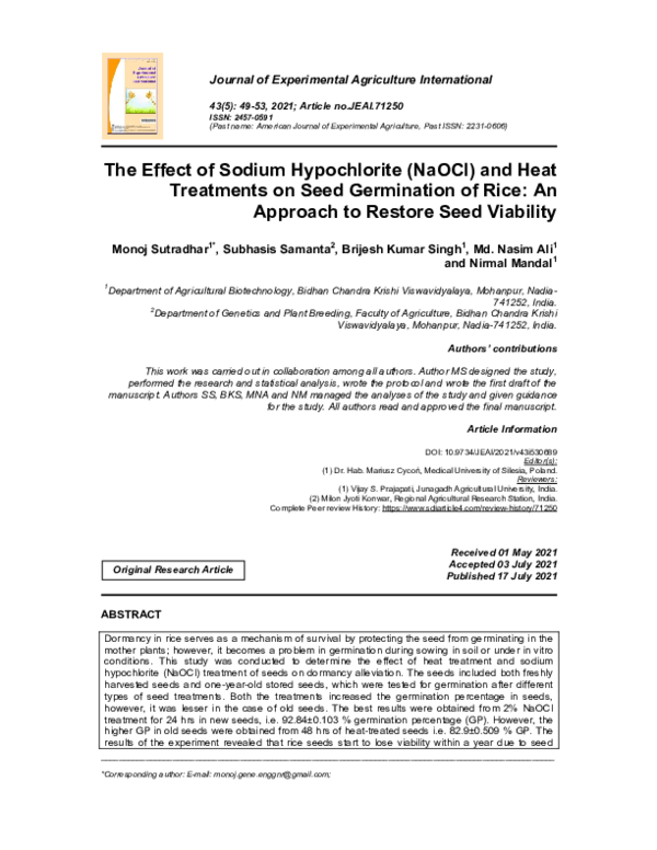 (PDF) The Effect of Sodium Hypochlorite (NaOCl) and Heat Treatments on ...