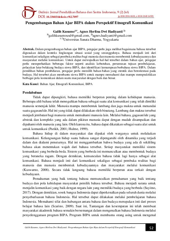 (PDF) Pengembangan Bahan Ajar BIPA dalam Perspektif Etnografi Komunikasi