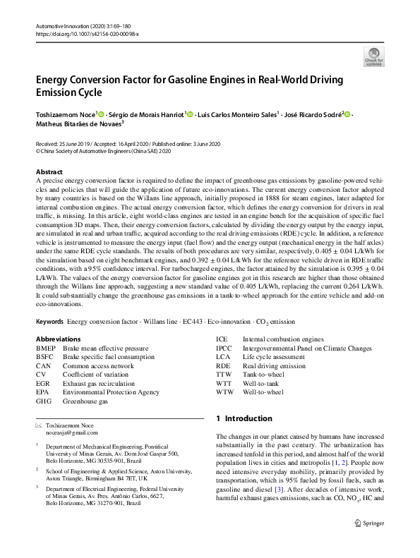 (PDF) Energy Conversion Factor for Gasoline Engines in Real-World ...