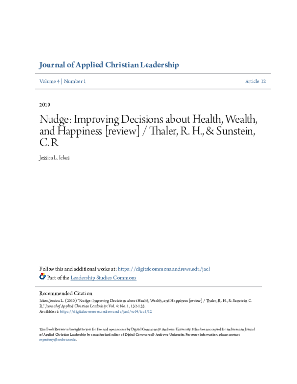 (PDF) Nudge: Improving Decisions about Health, Wealth, and Happiness ...