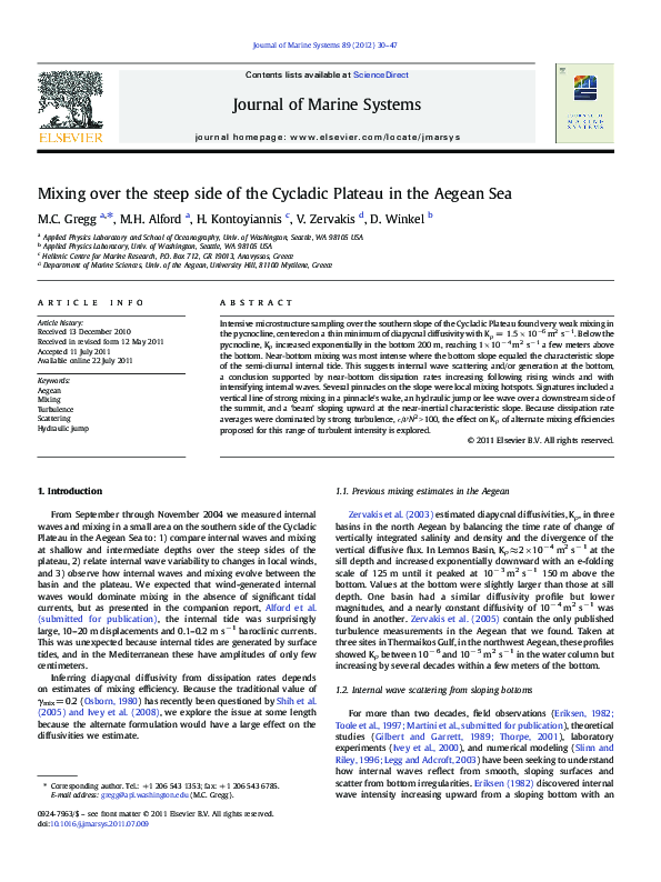 (PDF) Mixing over the steep side of the Cycladic Plateau in the Aegean Sea
