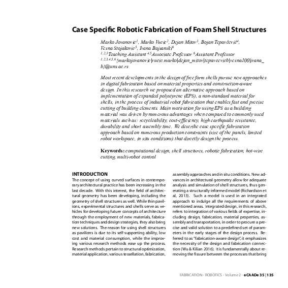 (PDF) Case Specific Robotic Fabrication of Foam Shell Structures