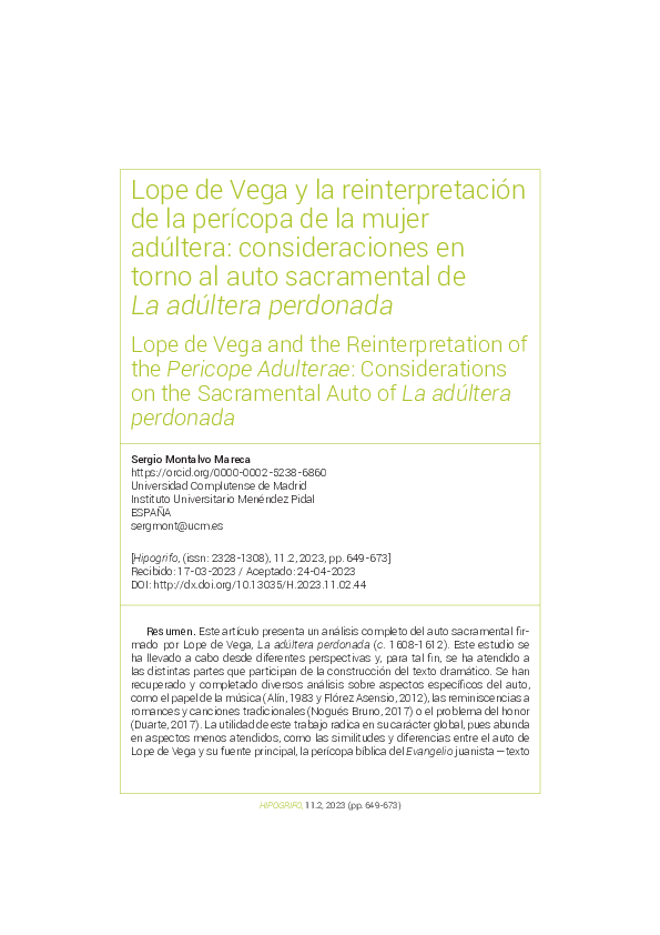 (PDF) Lope de Vega y la reinterpretación de la perícopa de la mujer ...