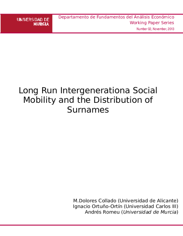 (PDF) Long-run intergenerational social mobility and the distribution of surnames