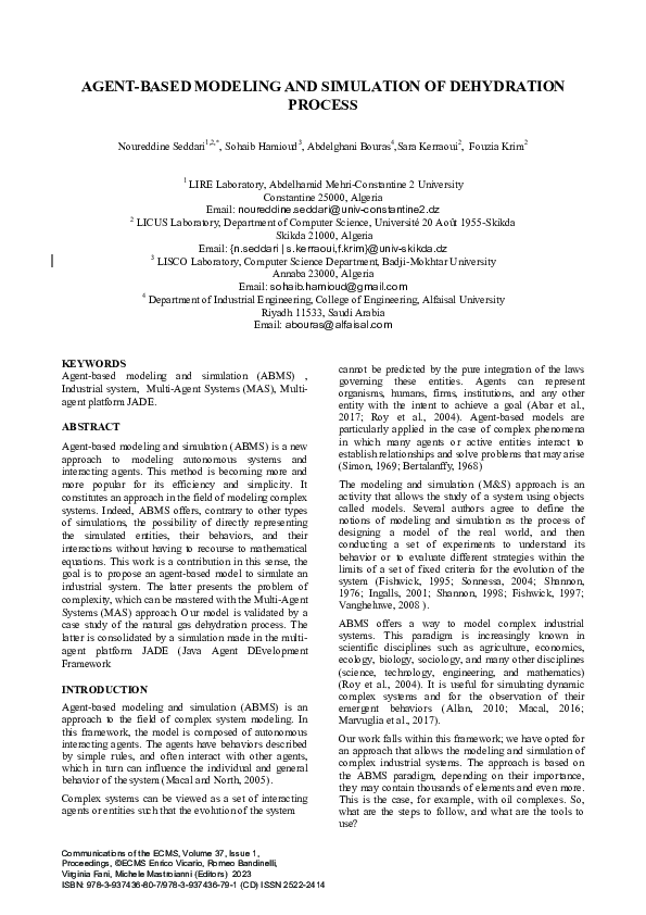 (PDF) Agent-Based Modeling And Simulation Of Dehydration Process