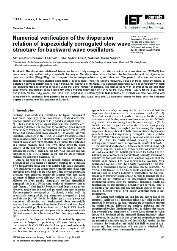 (PDF) Numerical verification of the dispersion relation of trapezoidally corrugated slow wave ...