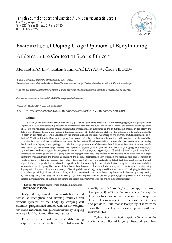 (PDF) Examination of Doping Usage Opinions of Bodybuilding Athletes in ...