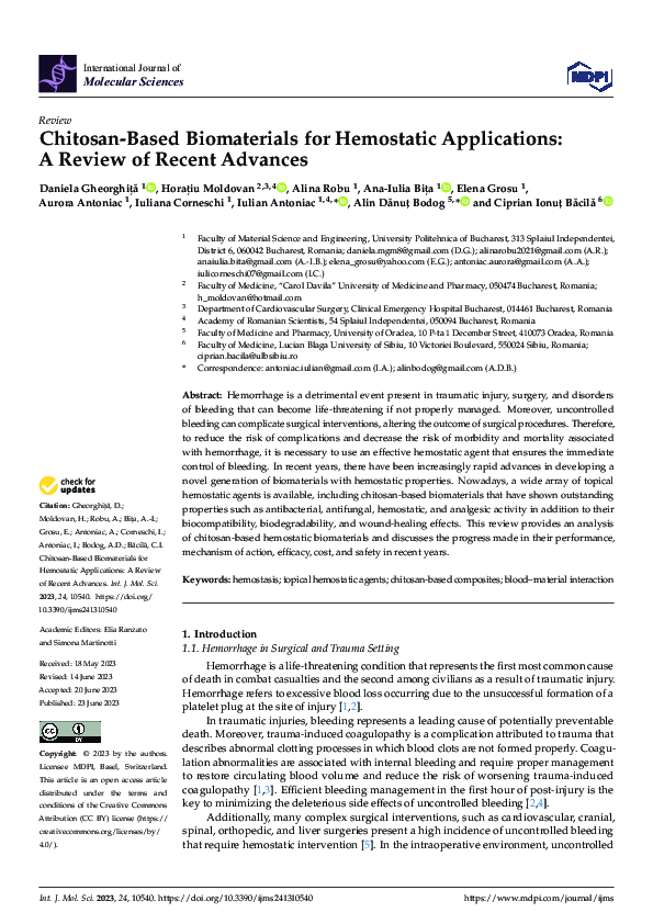 (PDF) Chitosan-Based Biomaterials for Hemostatic Applications: A Review of Recent Advances