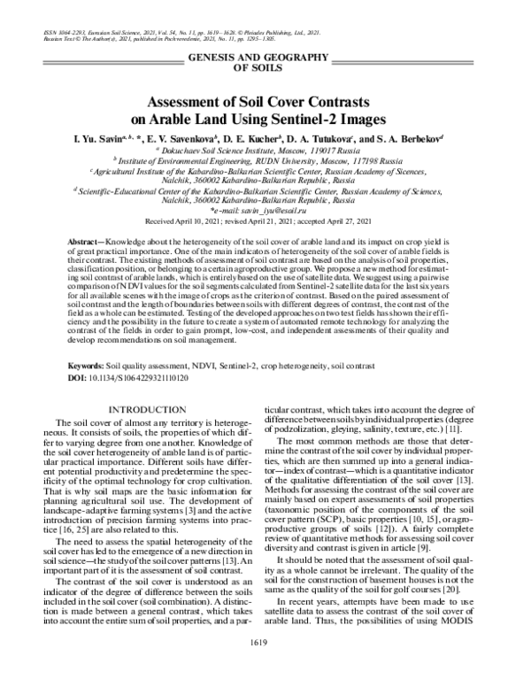 (PDF) Assessment of Soil Cover Contrasts on Arable Land Using Sentinel ...