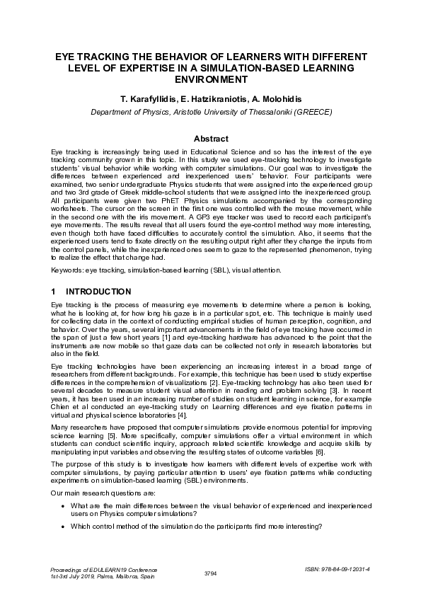 (PDF) Eye Tracking the Behavior of Learners with Different Level of Expertise in a Simulation ...