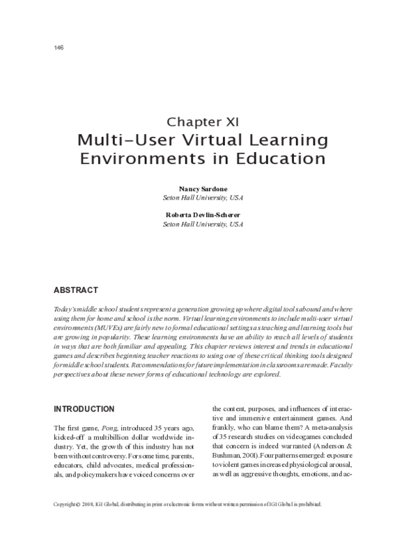 (PDF) Multi-User Virtual Learning Environments in Education