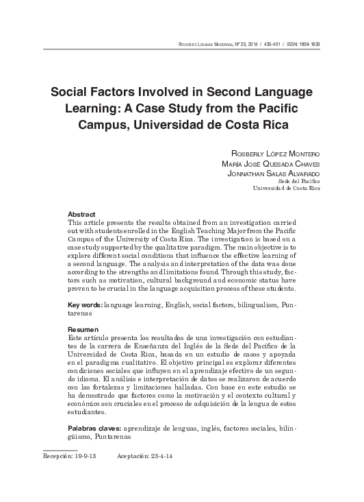 (PDF) Social Factors Involved in Second Language Learning: A Case Study ...