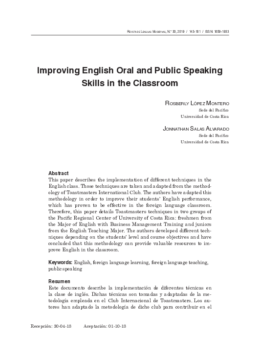(PDF) Improving English Oral and Public Speaking Skills in the Classroom