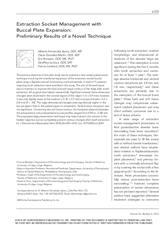 (PDF) Extraction Socket Management with Buccal Plate Expansion ...
