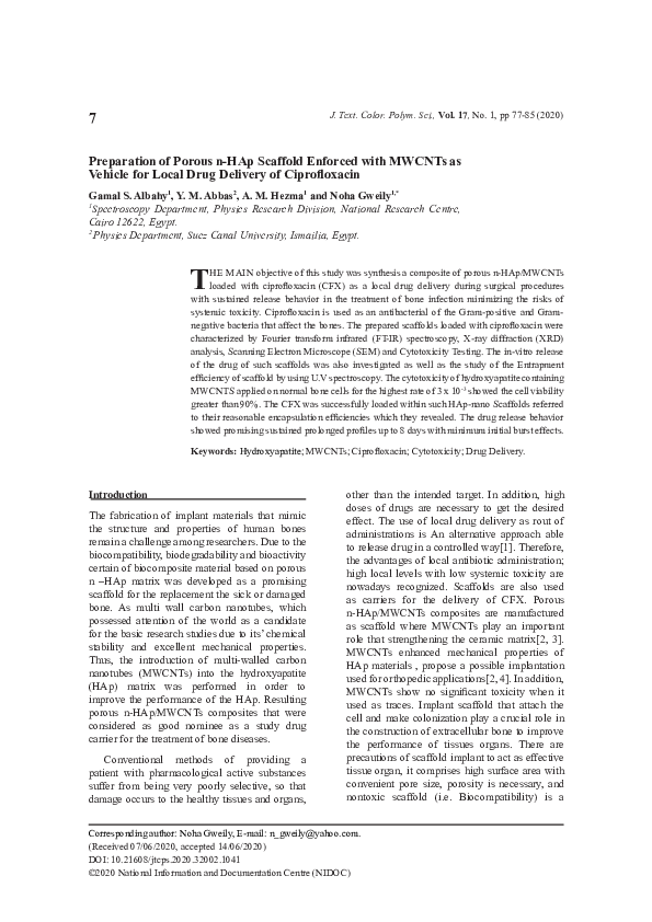 (PDF) Preparation of Porous n-HAp Scaffold Enforced with MWCNTs as ...
