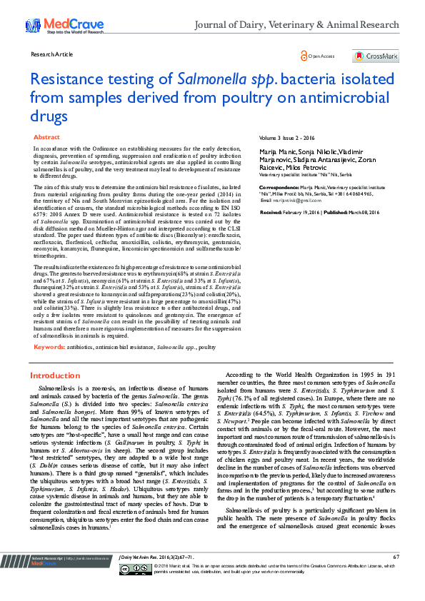 (PDF) Resistance Testing of Salmonella Spp. Bacteria Isolated from ...