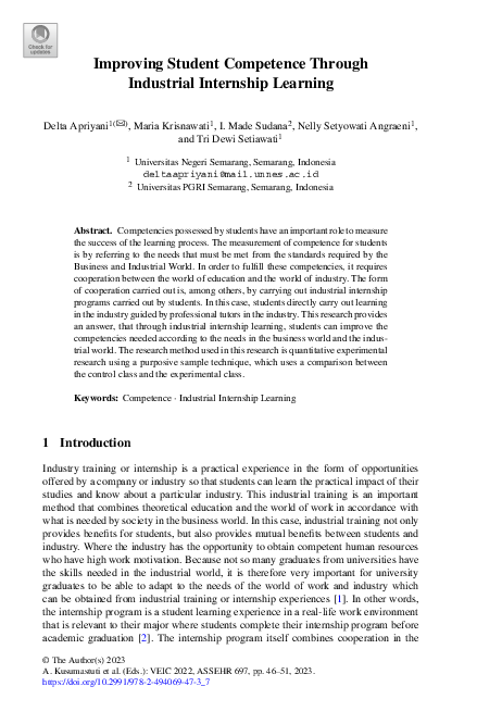(PDF) Improving Student Competence Through Industrial Internship Learning