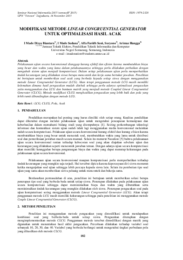 (PDF) Modifikasi Metode Linear Congruential Generator Untuk Optimalisasi Hasil Acak | I Made ...