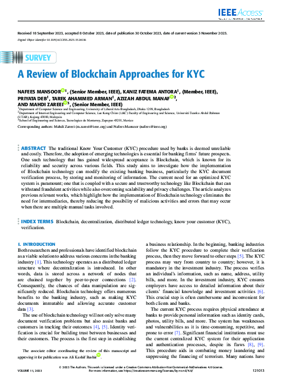 (PDF) A Review of Blockchain Approaches for KYC