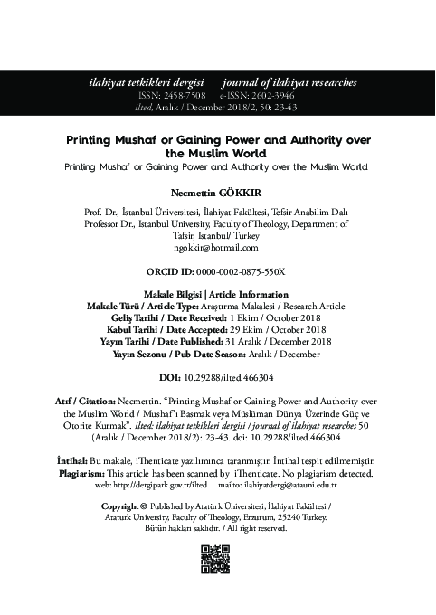 (PDF) Printing Mushaf or Gaining Power and Authority over the Muslim World