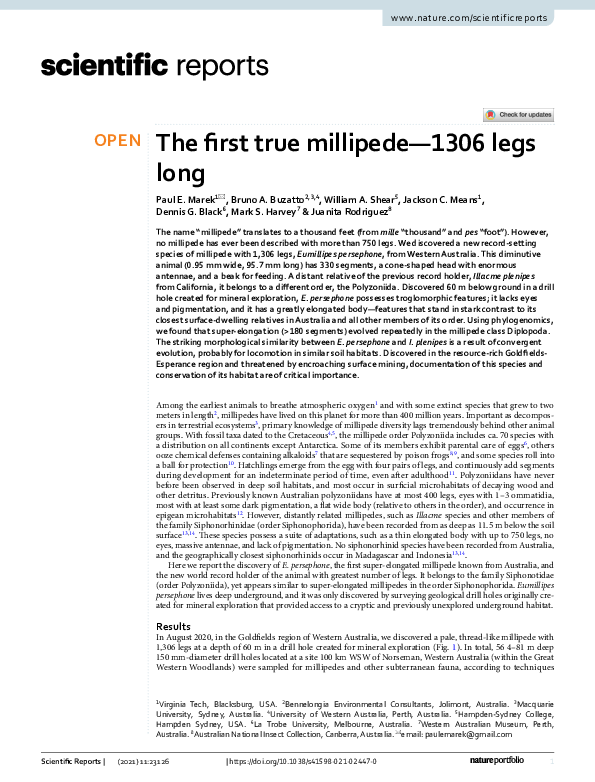 (PDF) The first true millipede—1306 legs long