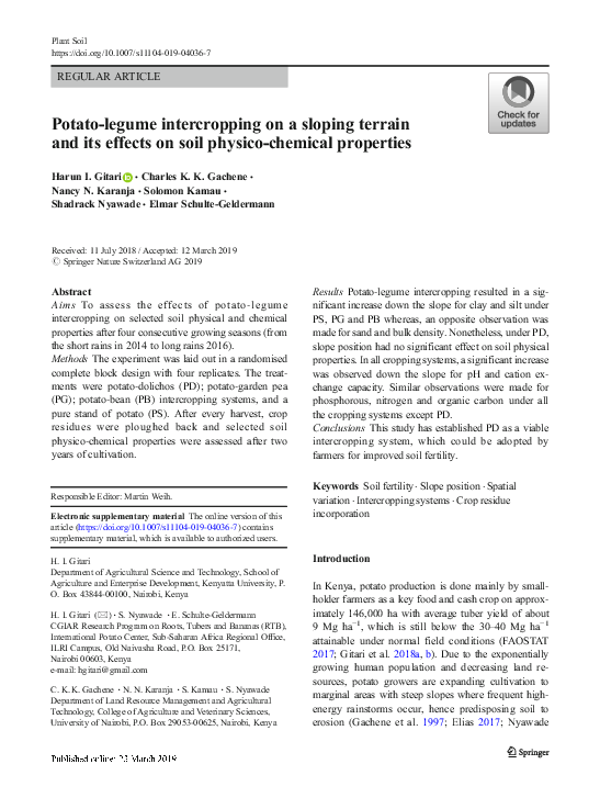 (PDF) Potato-legume intercropping on a sloping terrain and its effects ...