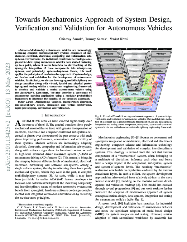 (PDF) Towards Mechatronics Approach of System Design, Verification and Validation for Autonomous ...