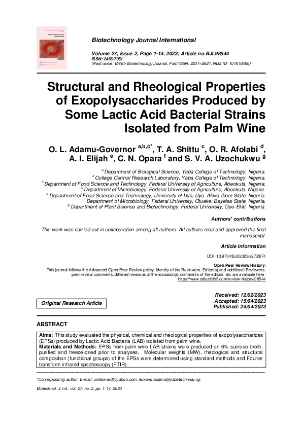 (PDF) Structural and Rheological Properties of Exopolysaccharides Produced by Some Lactic Acid ...