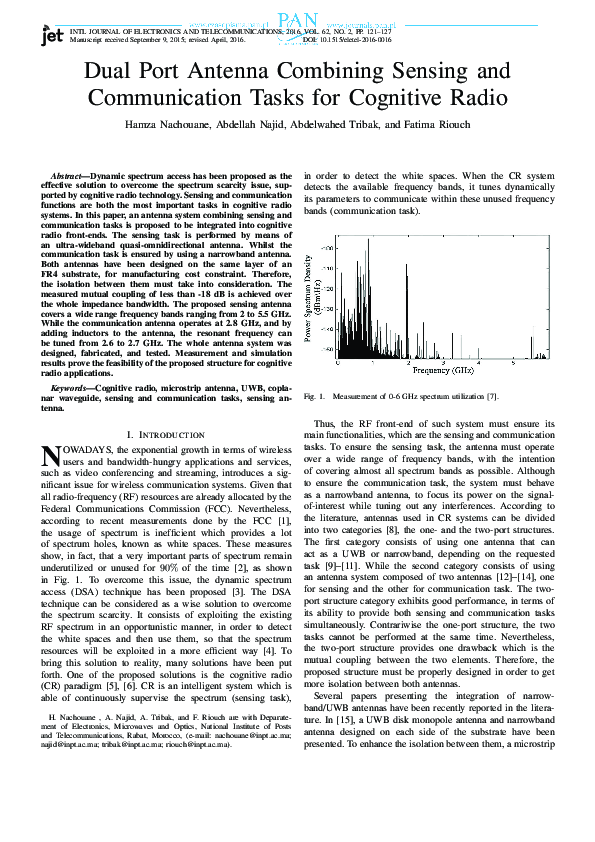 (PDF) Dual Port Antenna Combining Sensing and Communication Tasks for ...