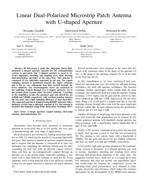 (PDF) Linear Dual-Polarized Microstrip Patch Antenna with U-shaped Aperture