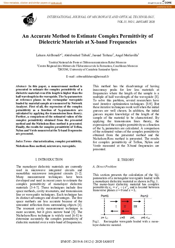 (PDF) An accurate method to estimate complex permittivity of dielectric ...
