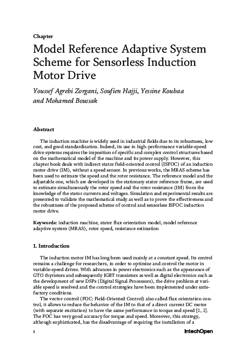 Pdf Model Reference Adaptive System Scheme For Sensorless Induction 1150