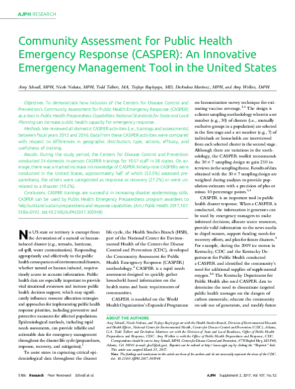 (PDF) Community Assessment for Public Health Emergency Response (CASPER ...
