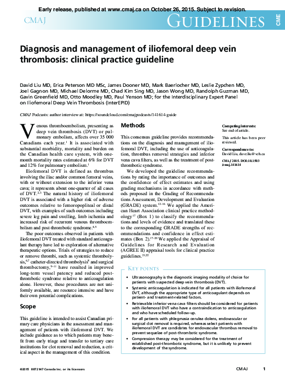 (PDF) Diagnosis and management of iliofemoral deep vein thrombosis ...