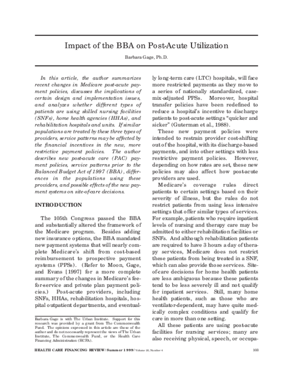 (PDF) Impact of the BBA on post-acute utilization