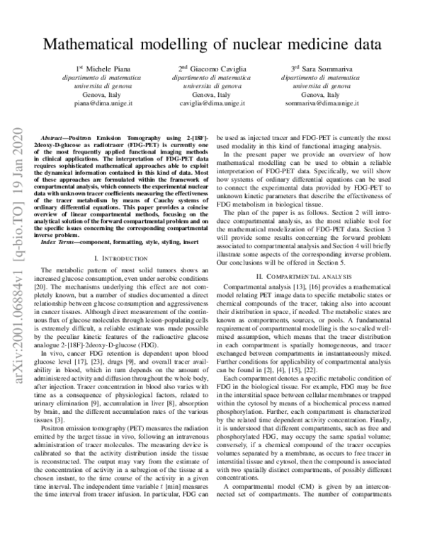 (PDF) Mathematical modelling of nuclear medicine data