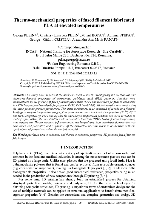 (PDF) Thermo-mechanical properties of fused filament fabricated PLA at elevated temperatures