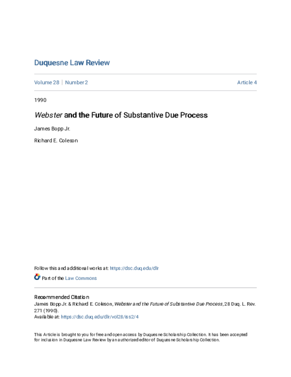 (PDF) Webster and the future of substantive due process