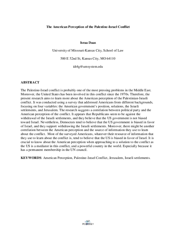 (PDF) The American Perception of the Palestine-Israel Conflict