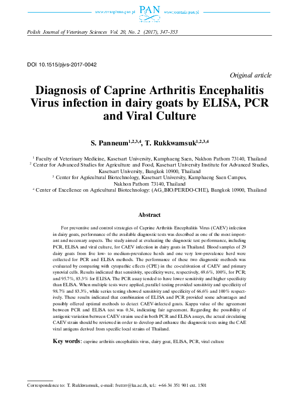 (PDF) Diagnosis of Caprine Arthritis Encephalitis Virus infection in ...