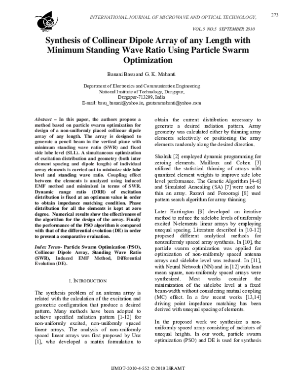 (PDF) Synthesis of Collinear Dipole Array of any Length with Minimum Standing Wave Ratio Using ...