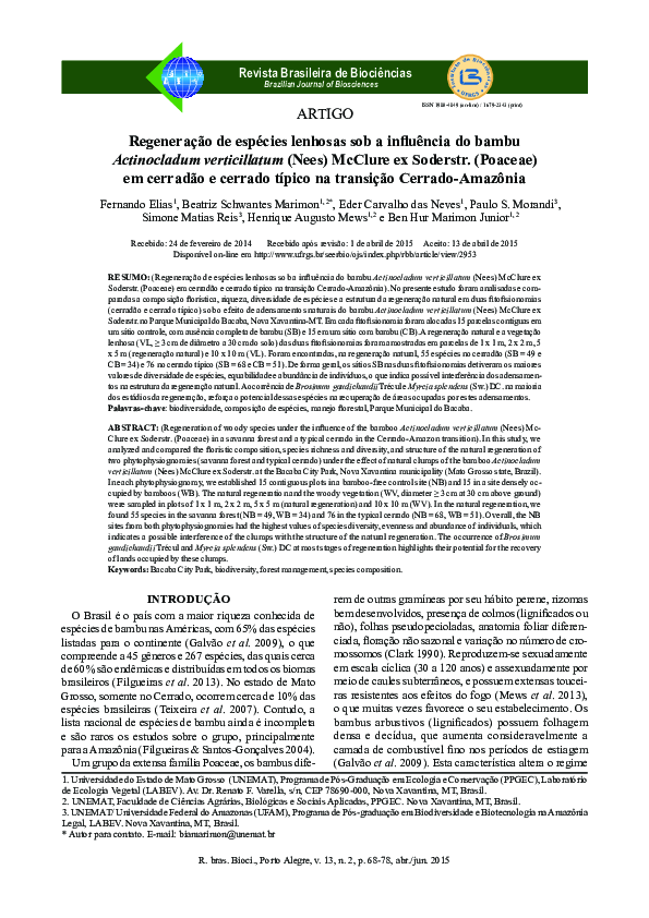 (PDF) Regeneração de espécies lenhosas sob a influência do bambu ...