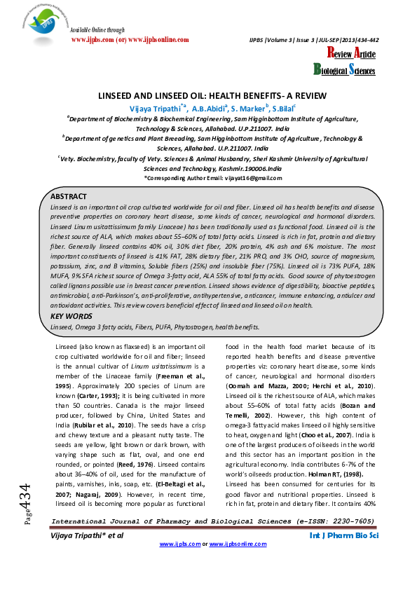 (PDF) Linseed and Linseed Oil: Health Benefits- a Review