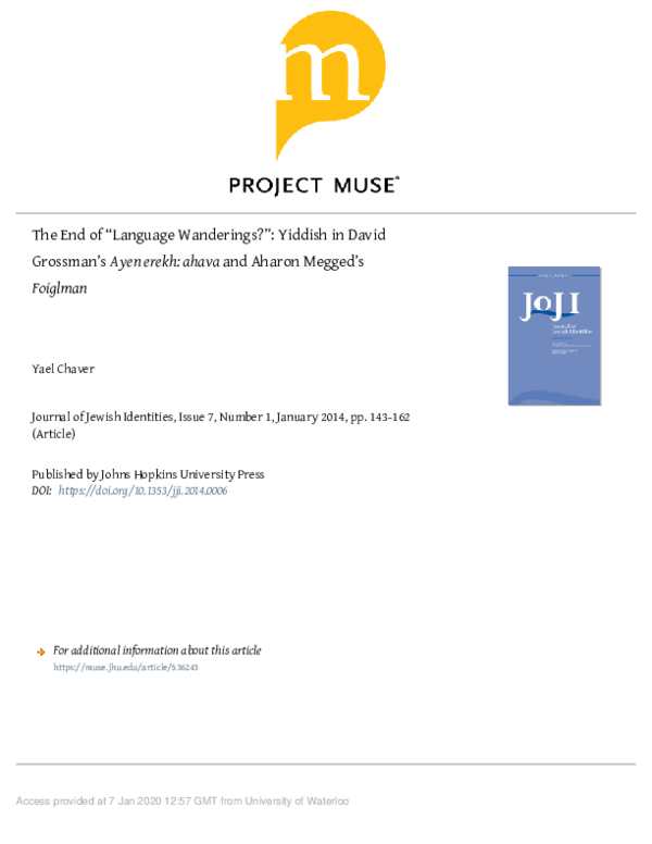 (PDF) The End of “Language Wanderings?”: Yiddish in David Grossman’s ...