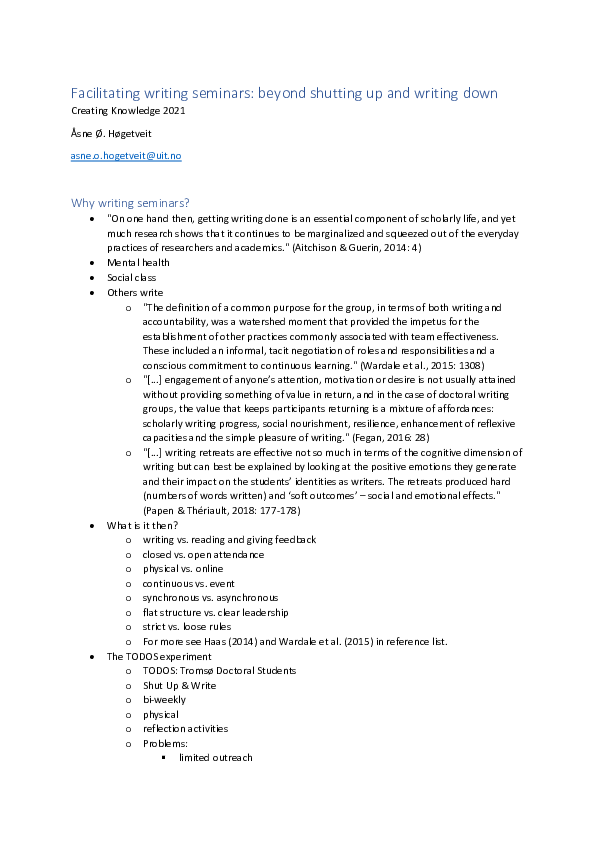 (PDF) Facilitating writing seminars